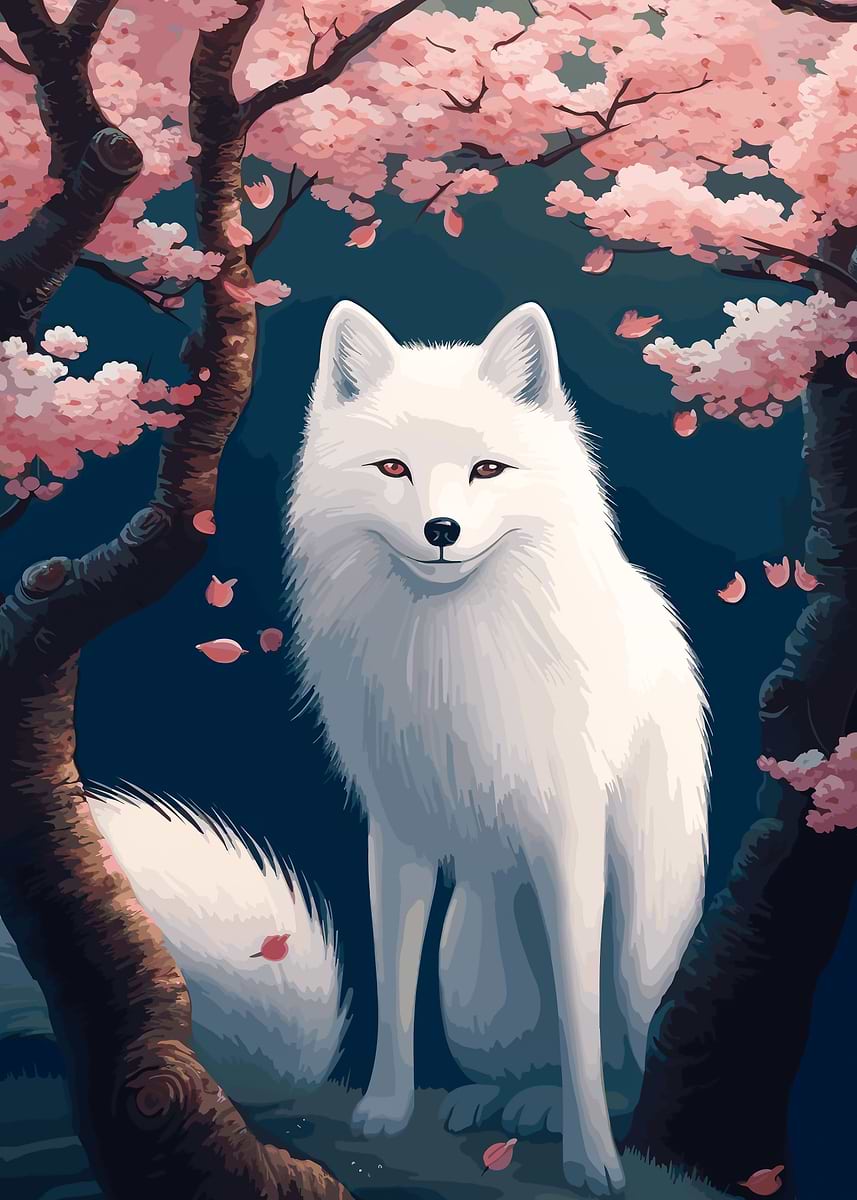 'cherry blossom wolf ' Poster, picture, metal print, paint by Hari ...
