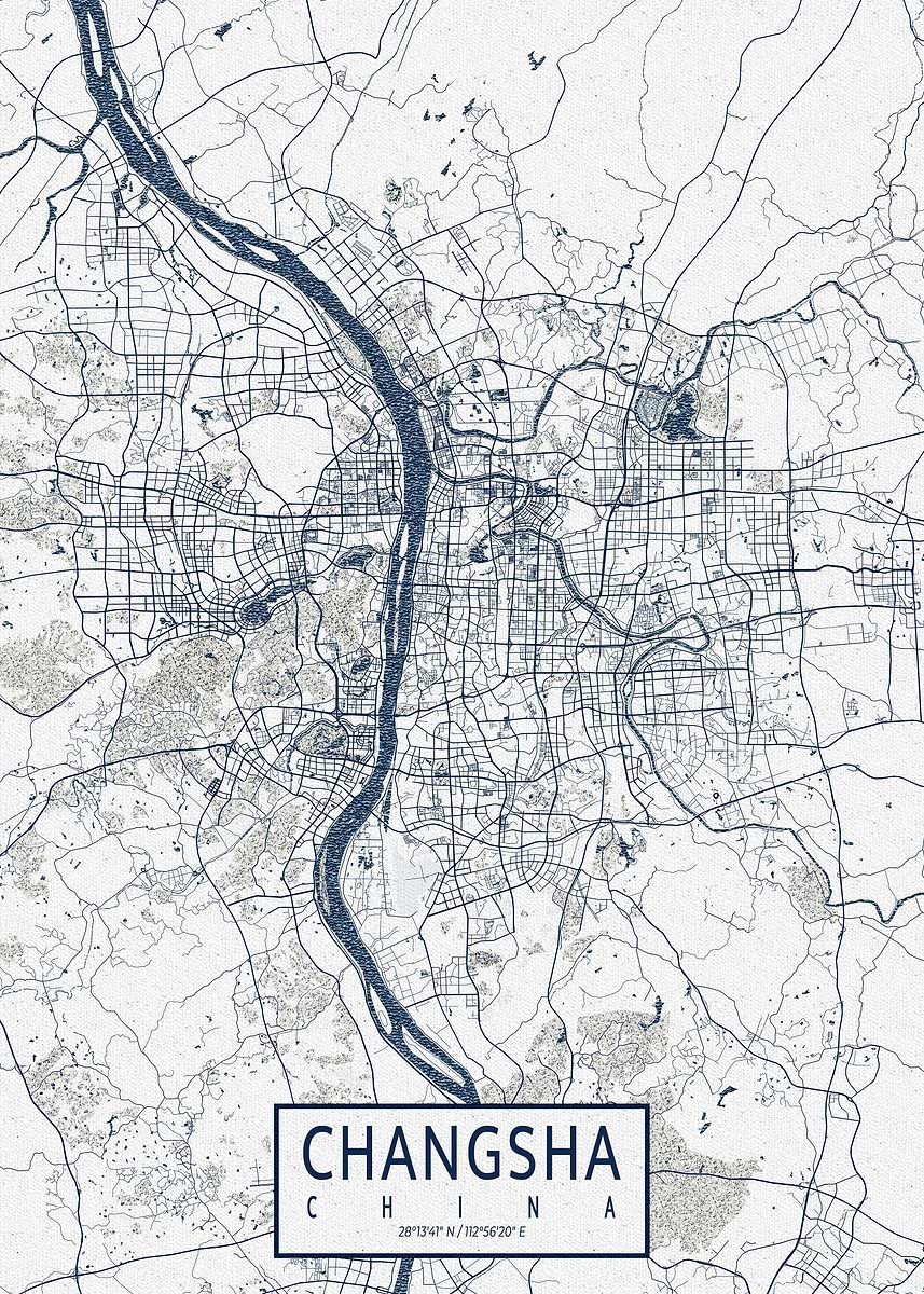'Changsha City Map Coastal' Poster, picture, metal print, paint by ...