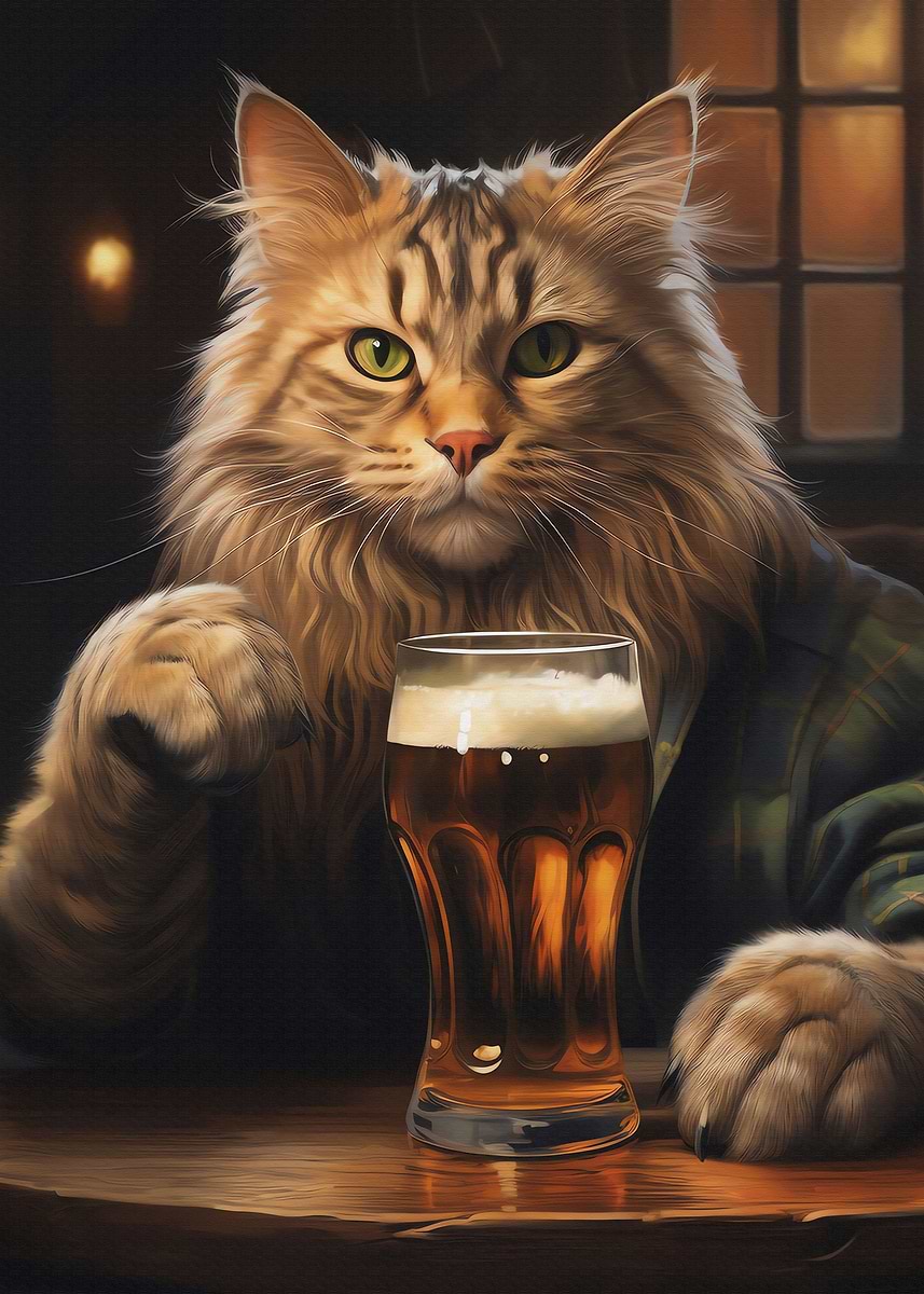 'Funny Cat Beer Drink' Poster, picture, metal print, paint by tribun ...