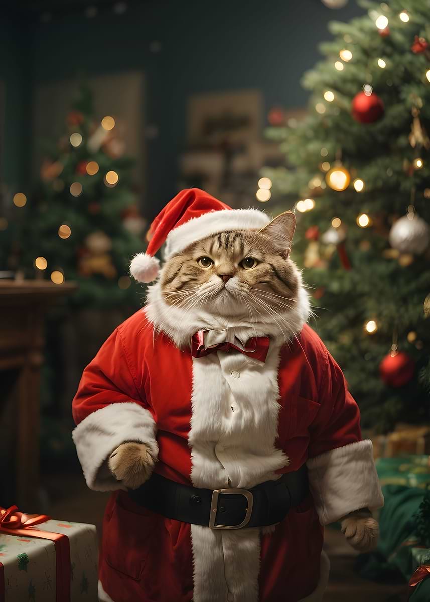 'Christmas Santa Cat' Poster, picture, metal print, paint by ...