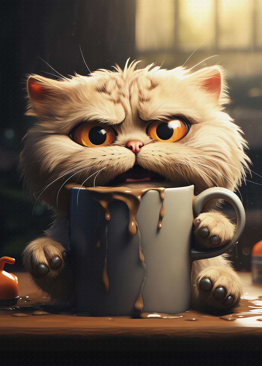 'Funny Fat Cat Drinking' Poster, picture, metal print, paint by tribun ...