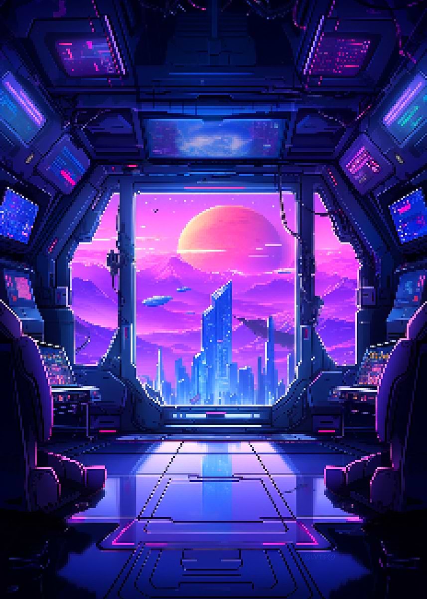 'Spaceship Interior Pixel' Poster, picture, metal print, paint by ...
