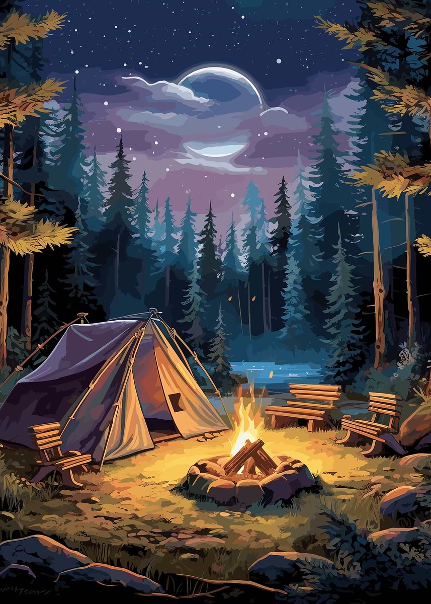 'Beautiful Camping Night' Poster, picture, metal print, paint by Ali ...