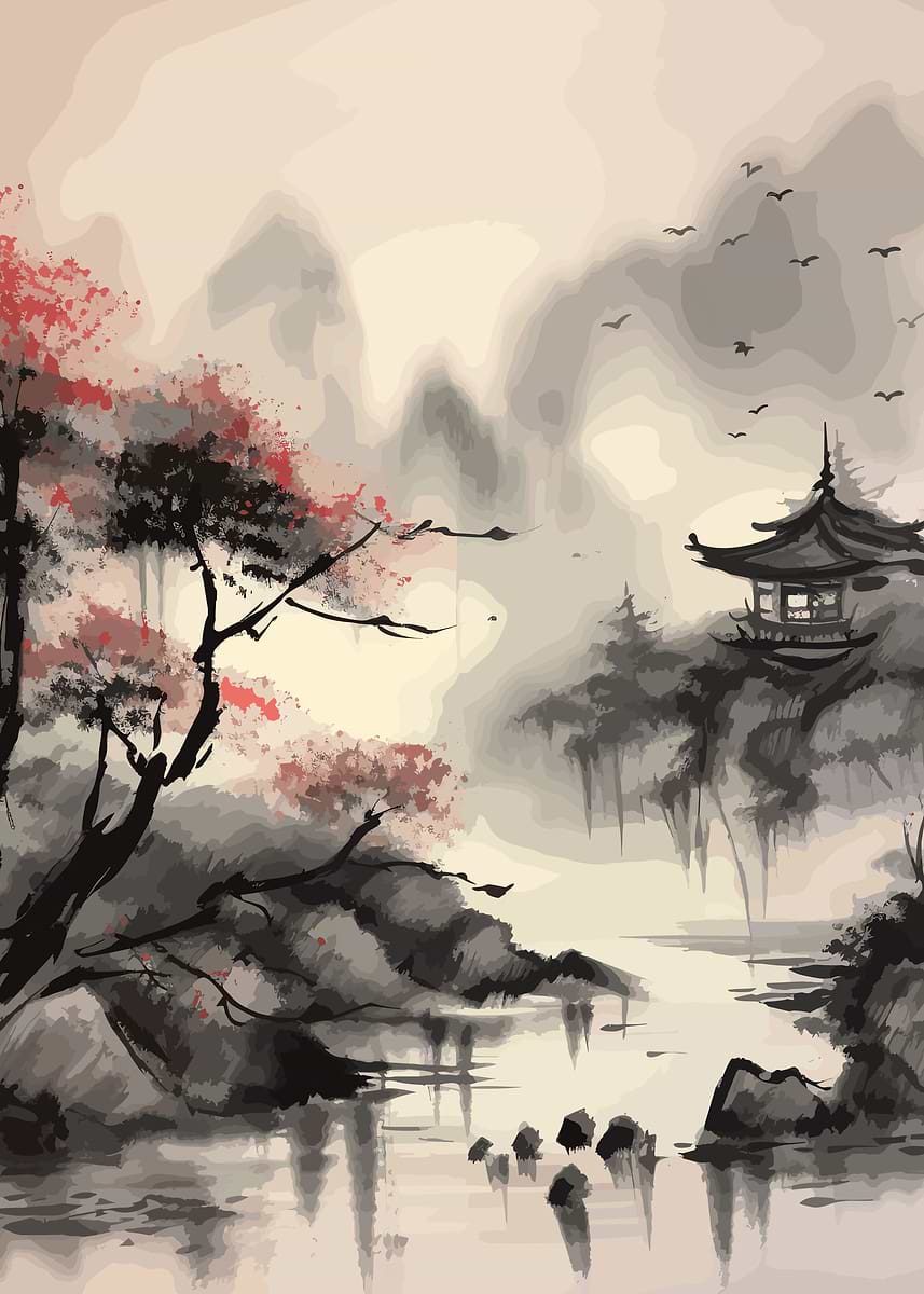 'Japan Ink Wash Painting' Poster, picture, metal print, paint by ...
