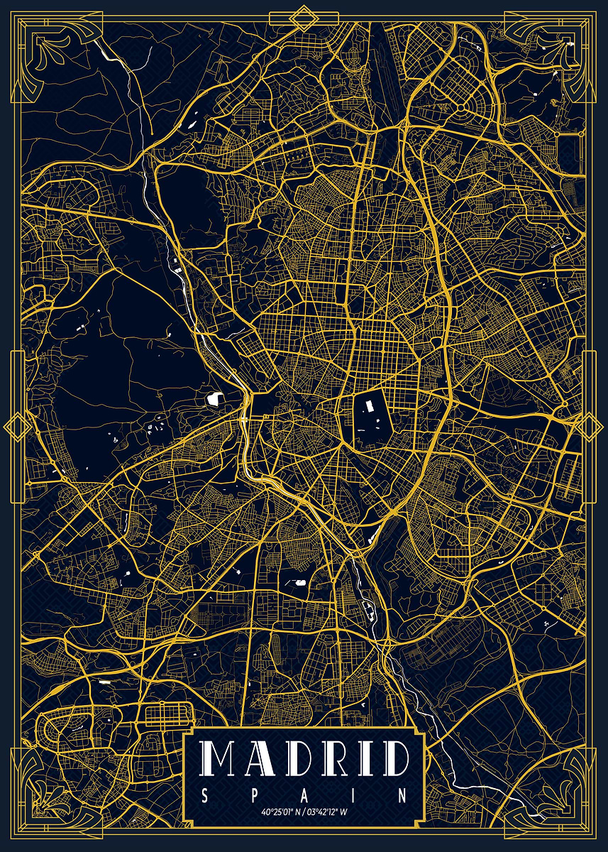 'Madrid City Map Gold' Poster, picture, metal print, paint by deMAP ...