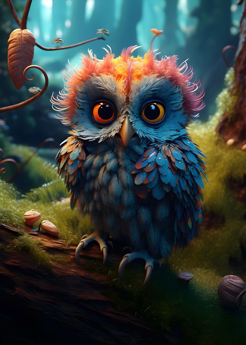 'Cute Forest Owl Alien' Poster, picture, metal print, paint by ...
