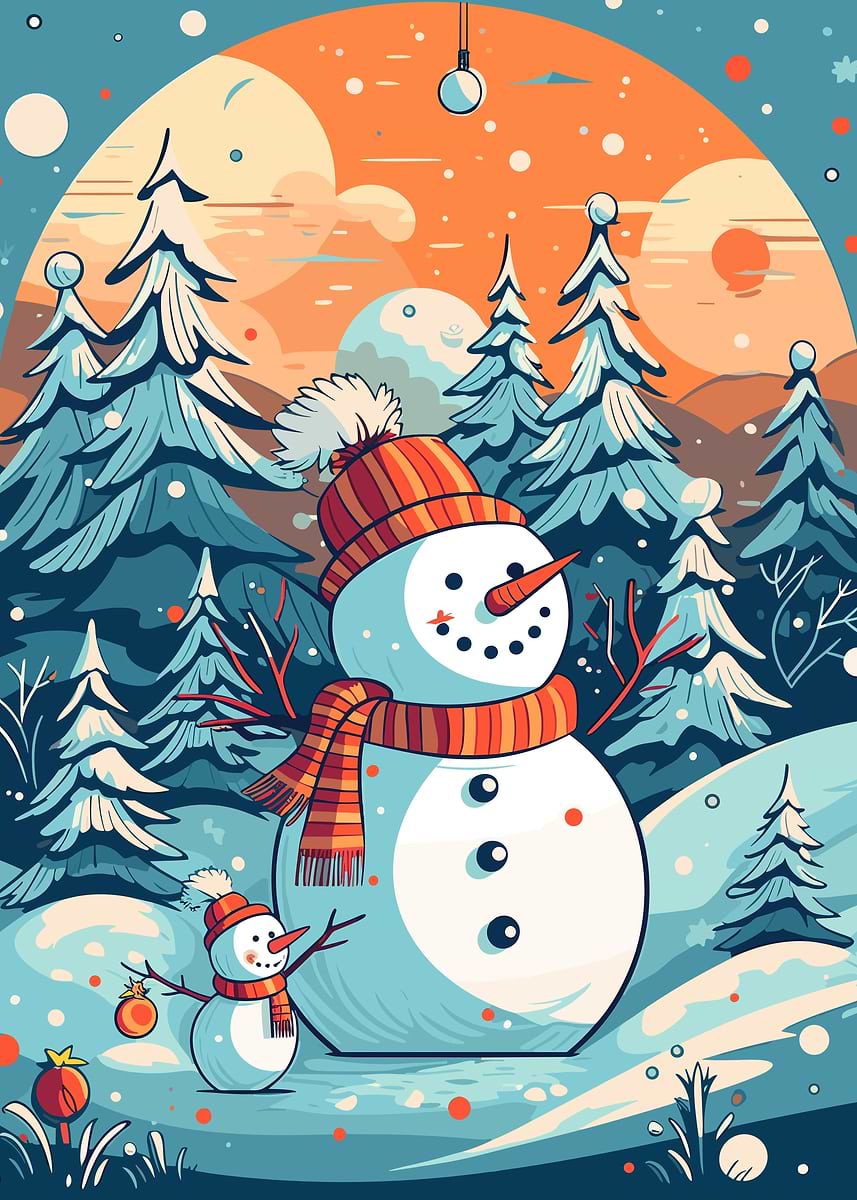 'Snowman winter christmas' Poster, picture, metal print, paint by ...