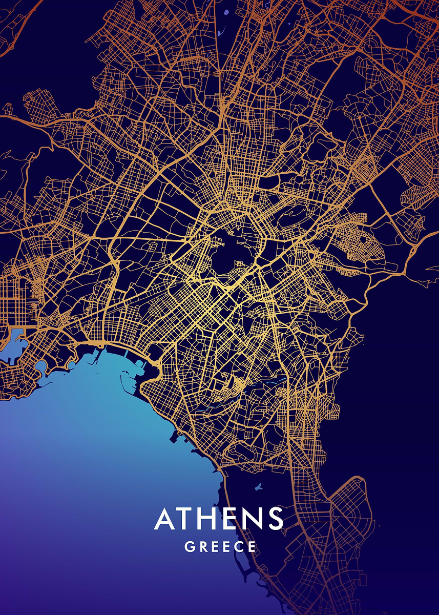 'Athens Map' Poster, picture, metal print, paint by Miracle Studio ...