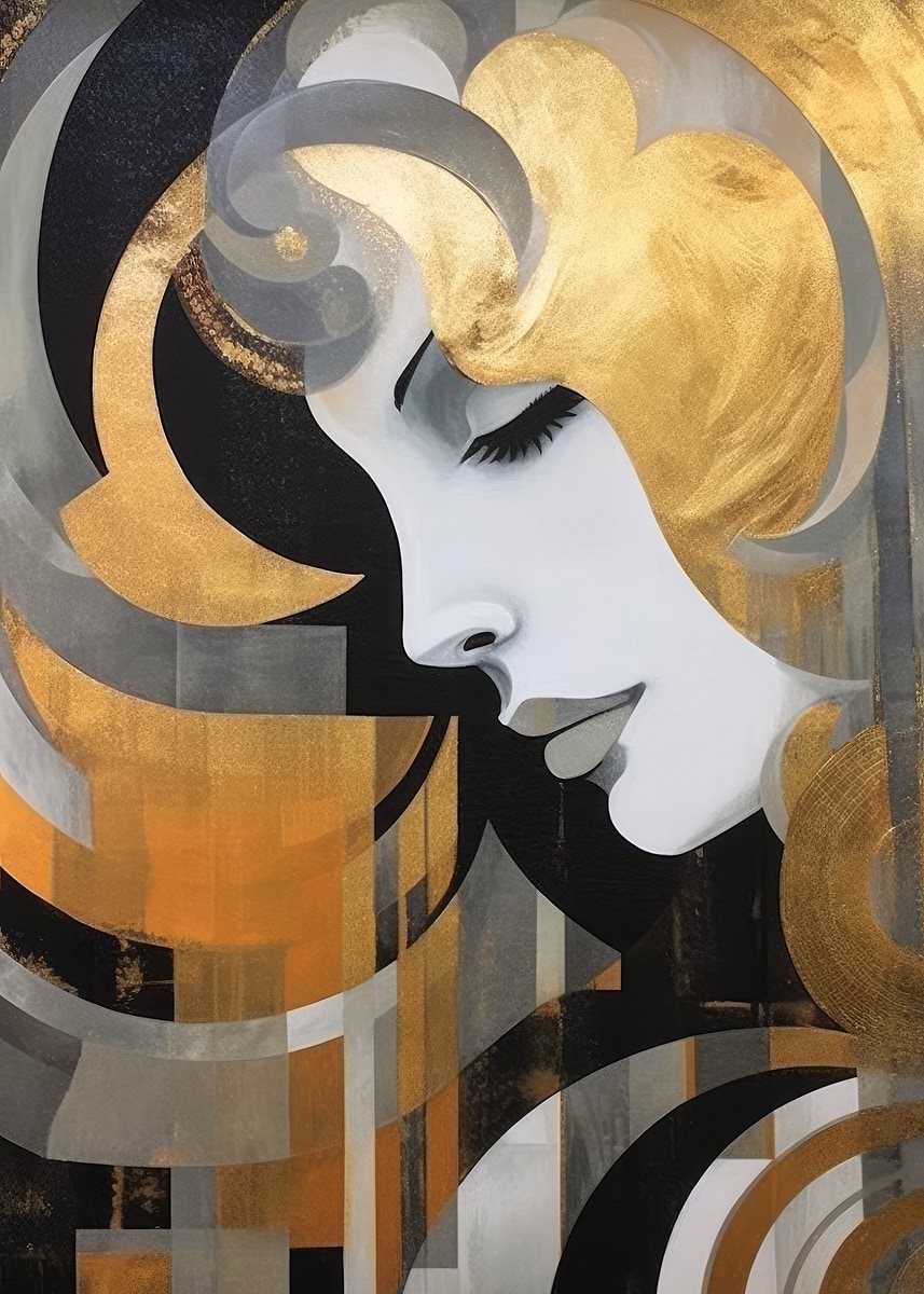 'Deco Lady Metallic Shapes' Poster, picture, metal print, paint by ...