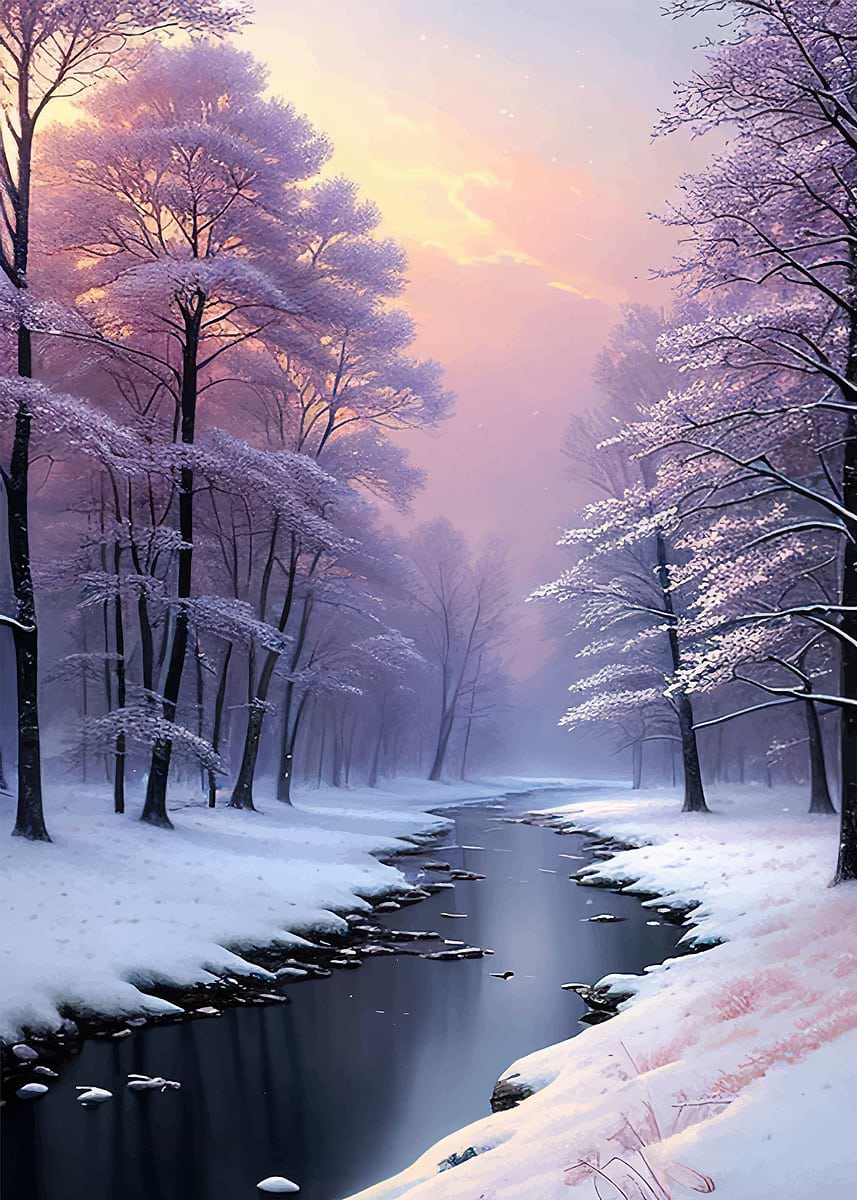 'snow winter landscape' Poster, picture, metal print, paint by Zeeshan ...