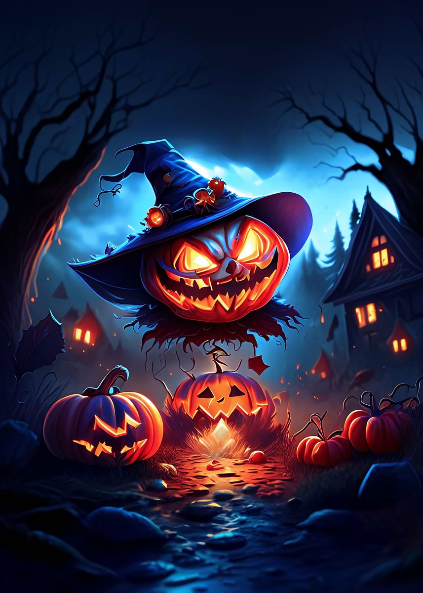 'Halloween Witch Pumpkins' Poster, picture, metal print, paint by ...