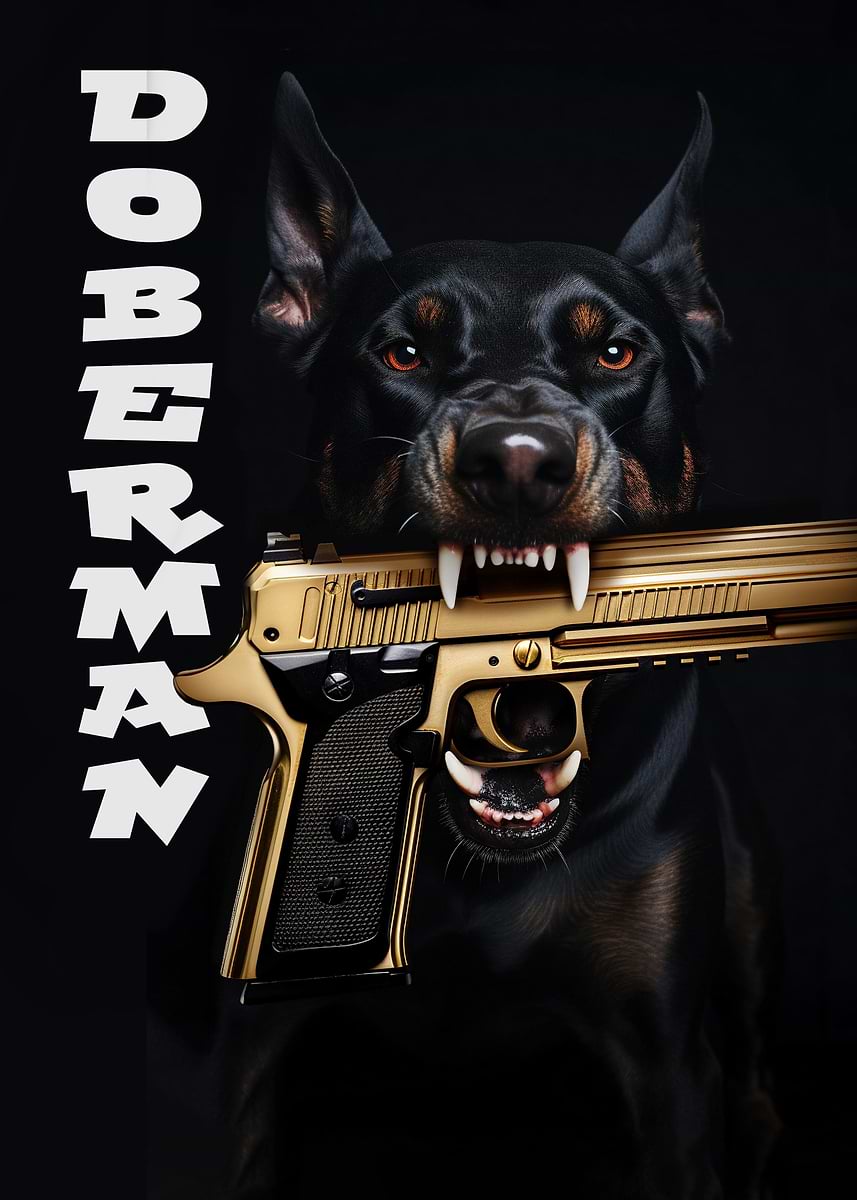 'Dog With Gold Gun' Poster, picture, metal print, paint by P U F F Y ...