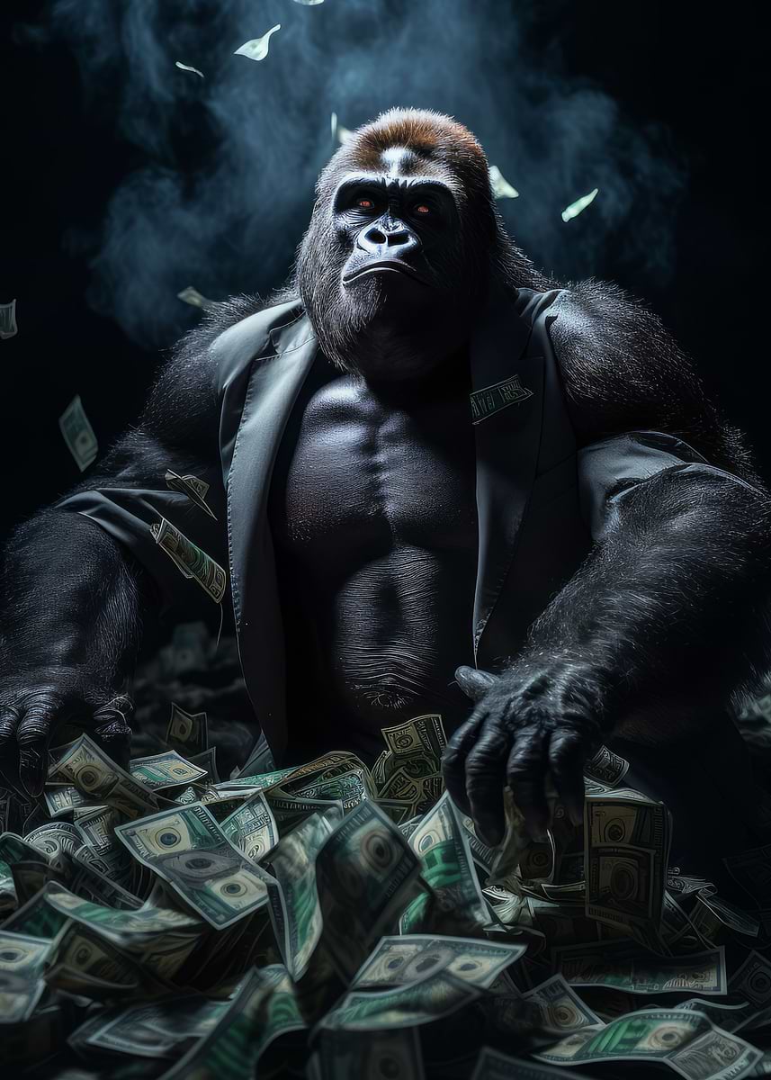 'Gorilla Money Dollar Bills' Poster, picture, metal print, paint by ...