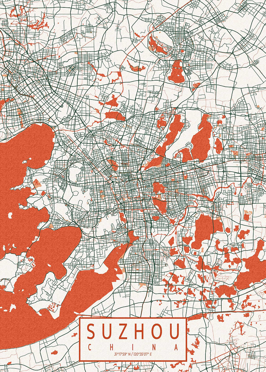 'Suzhou City Map Bohemian' Poster, picture, metal print, paint by deMAP ...
