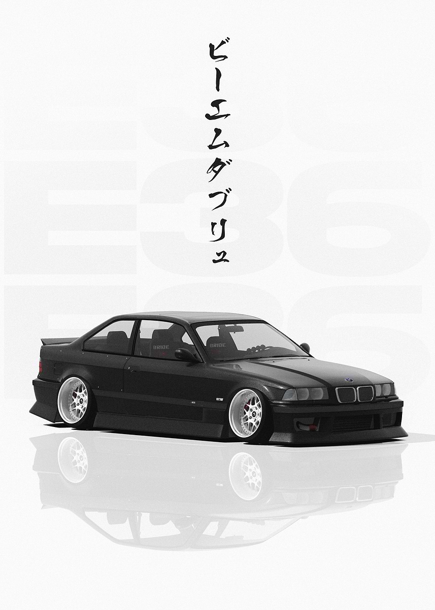 'Black slammed BMW E36 M3' Poster, picture, metal print, paint by ...