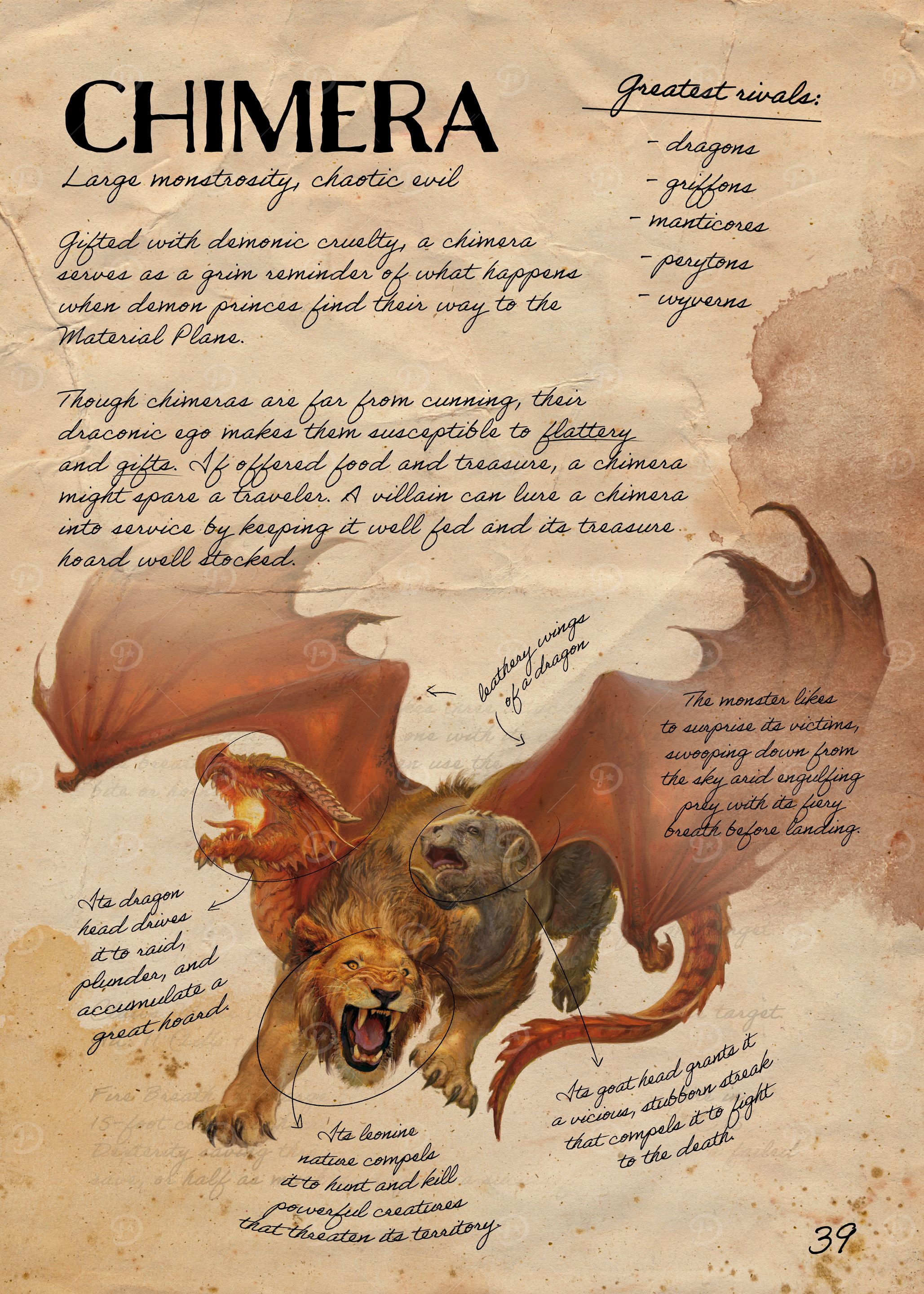 'Chimera Note' Poster, picture, metal print, paint by Dungeons and ...