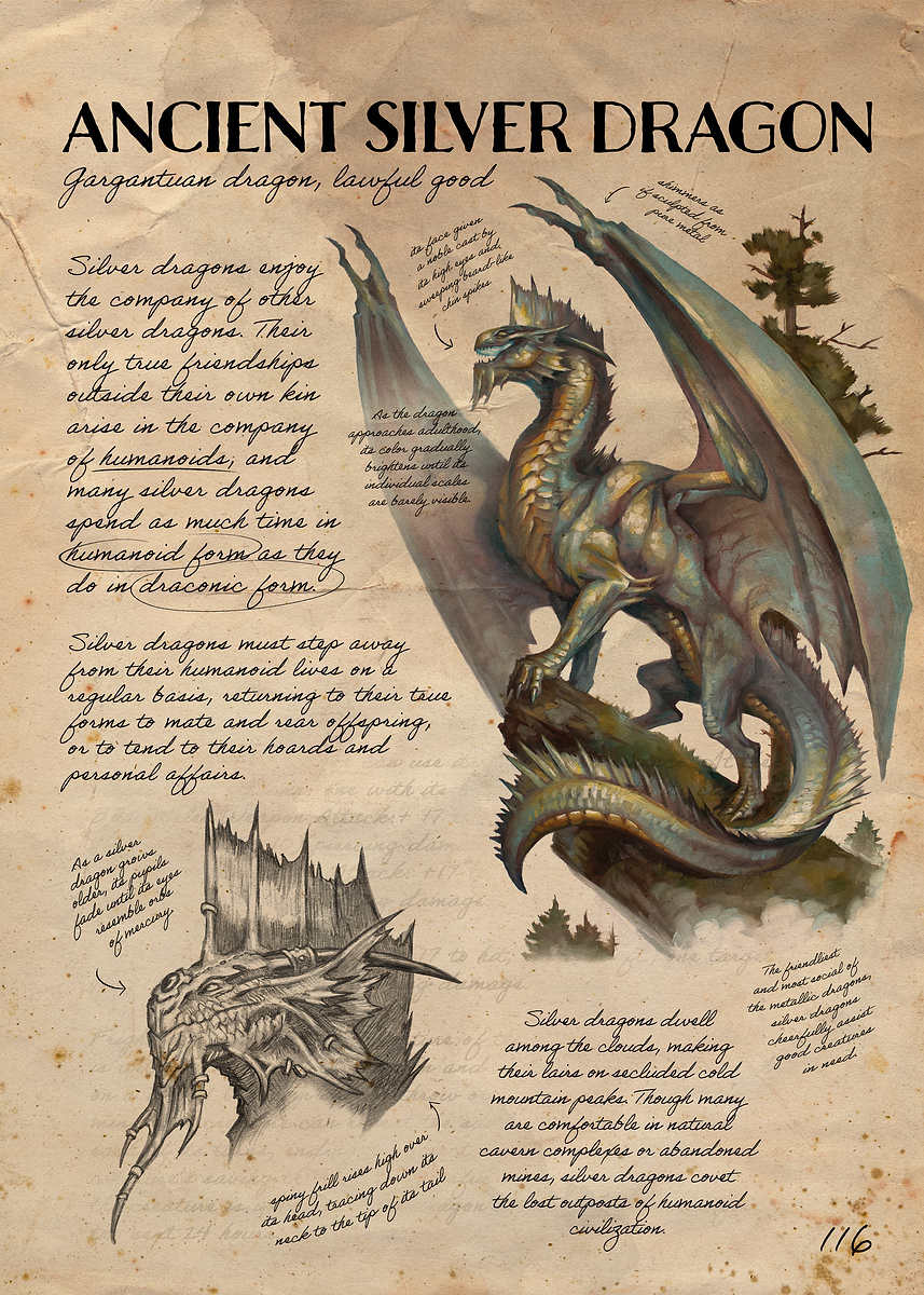 'Ancient Silver Dragon' Poster, picture, metal print, paint by Dungeons and Dragons | Displate