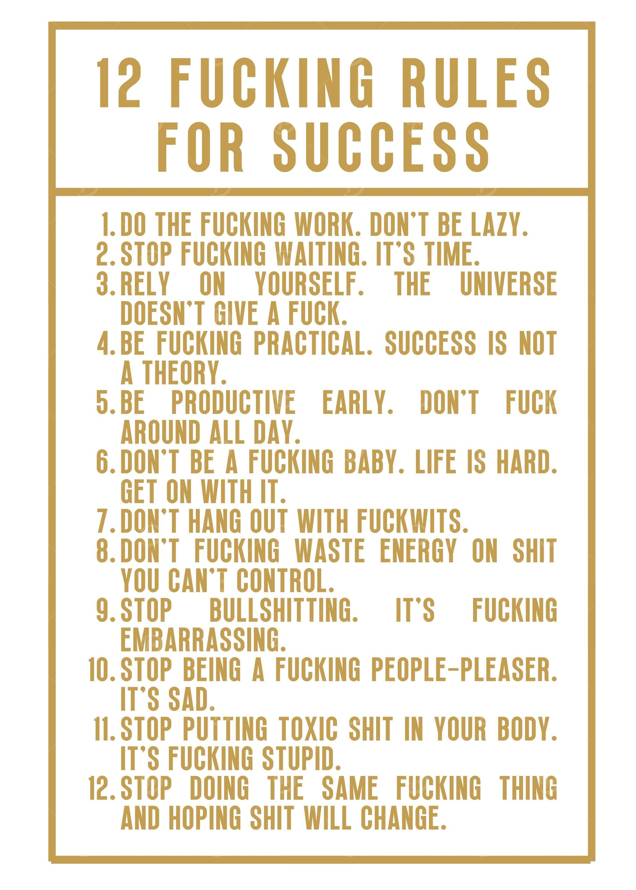 '12 Fucking Rules For Focus' Poster, picture, metal print, paint by Nae ...