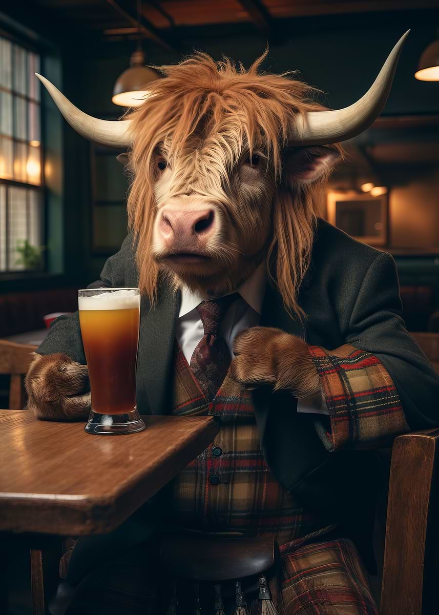 'Highland Cow in the Bar' Poster, picture, metal print, paint by Craig ...
