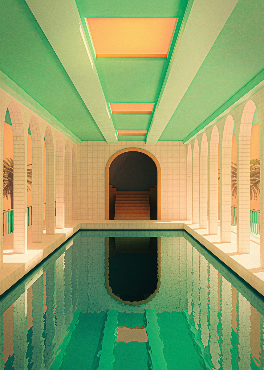 'Veranda Balcony Pool Pop' Poster, picture, metal print, paint by Ryan ...