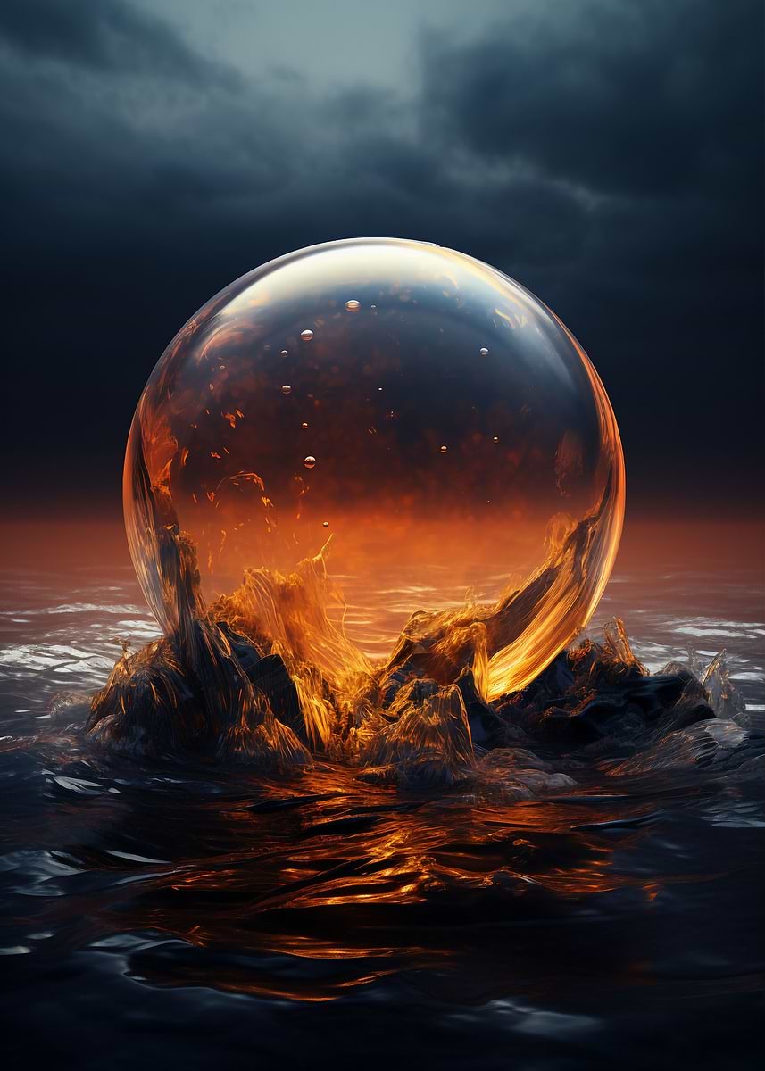 'Golden Sphere on the Ocean' Poster, picture, metal print, paint by ...