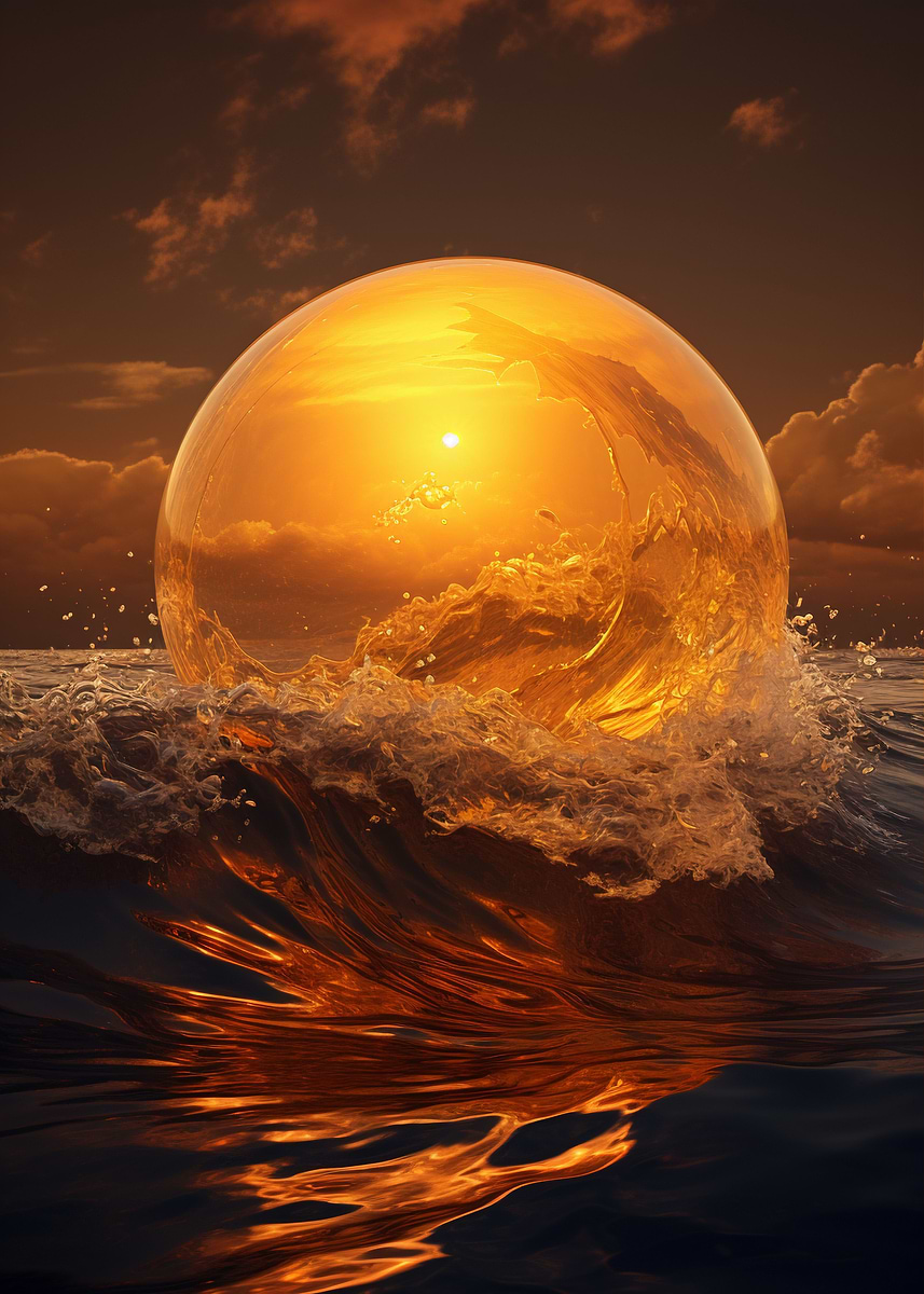 'Golden Orb in the Ocean' Poster, picture, metal print, paint by ...
