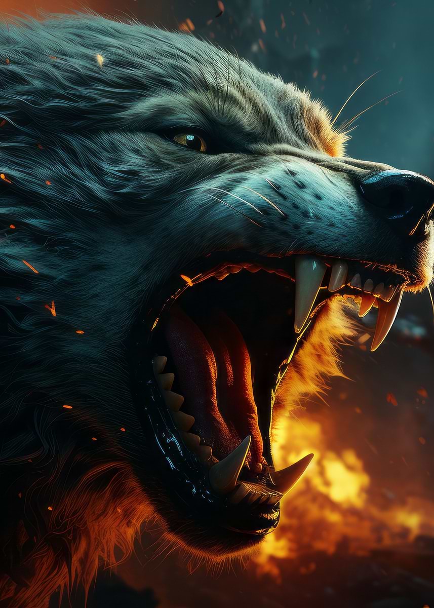 'Raing Wolf Fire Mythology' Poster, picture, metal print, paint by ...