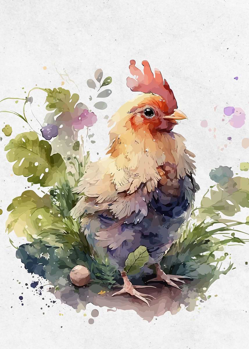 'Watercolor Animal Chicken' Poster, picture, metal print, paint by Love ...