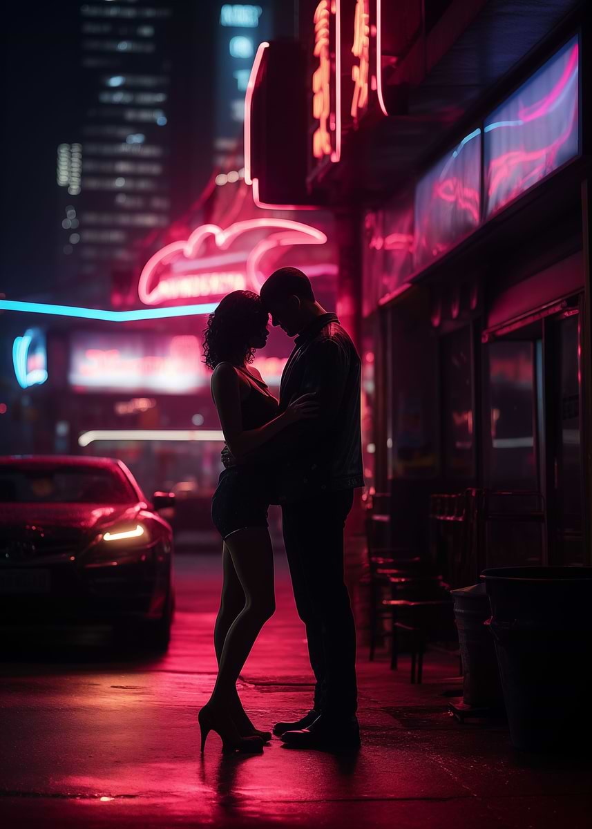 'Neon kiss' Poster, picture, metal print, paint by Bofferding | Displate