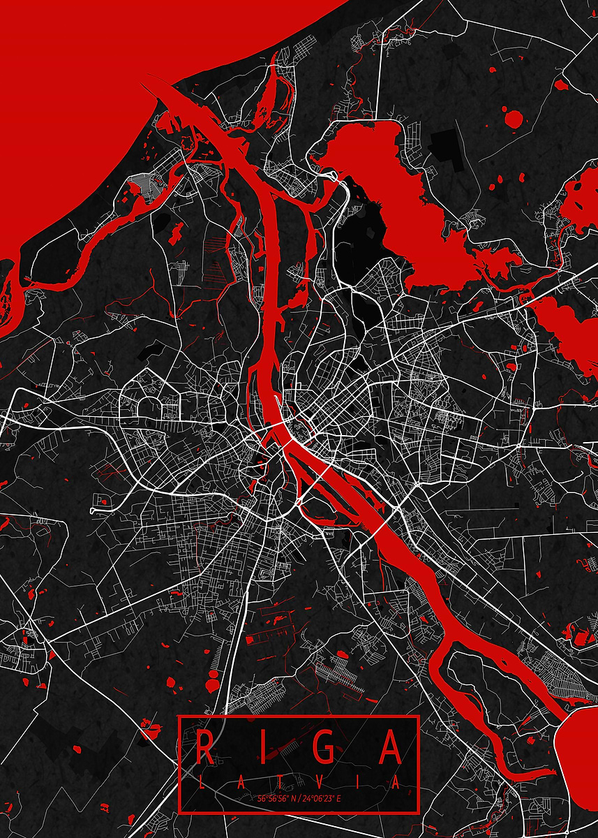 'Riga City Map Oriental' Poster, picture, metal print, paint by deMAP ...