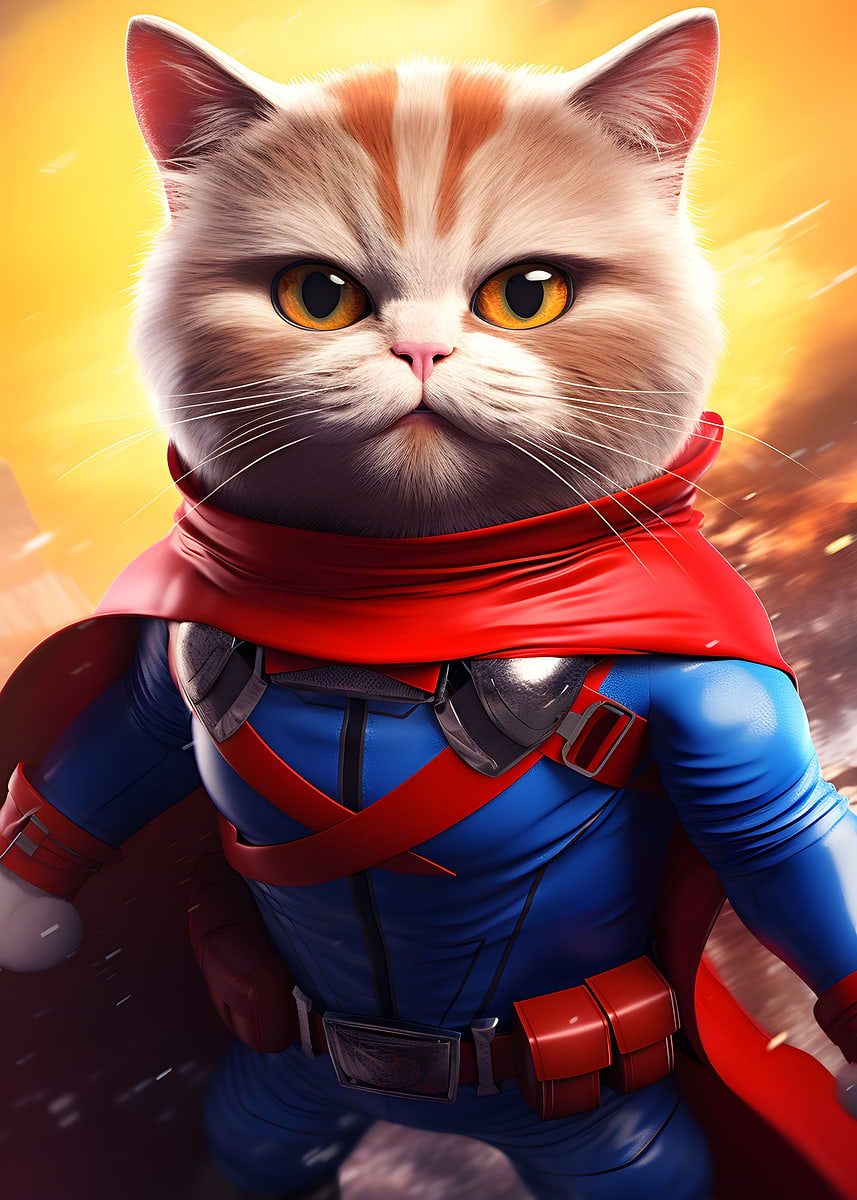 'Funny Super hero cat' Poster, picture, metal print, paint by Mounier ...