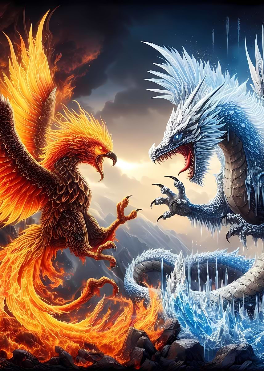 'Phoenix VS Dragon ' Poster, picture, metal print, paint by iridak ...