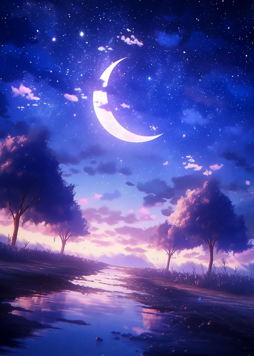 'Anime Crescent moon' Poster, picture, metal print, paint by Michael de ...