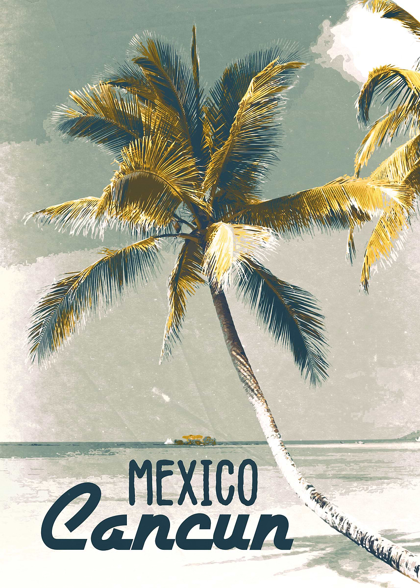 'Cancun Vintage Postcard' Poster, picture, metal print, paint by OliArt ...