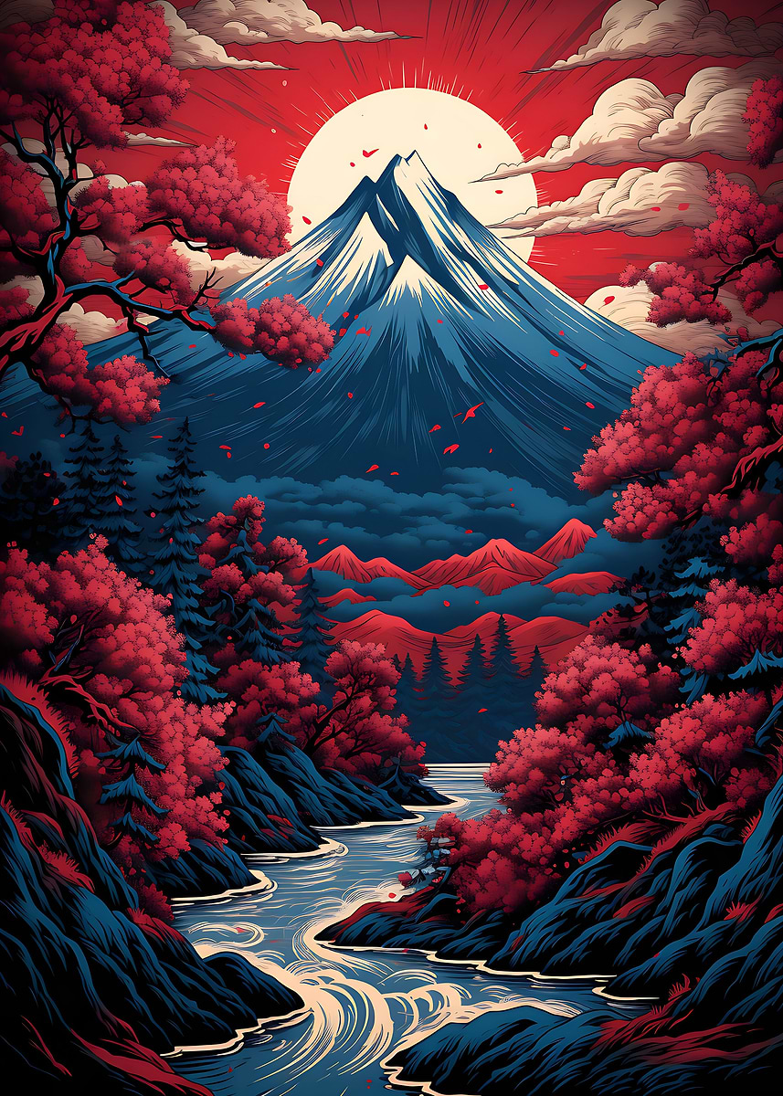 'Vintage Asian Landscape' Poster, picture, metal print, paint by ...