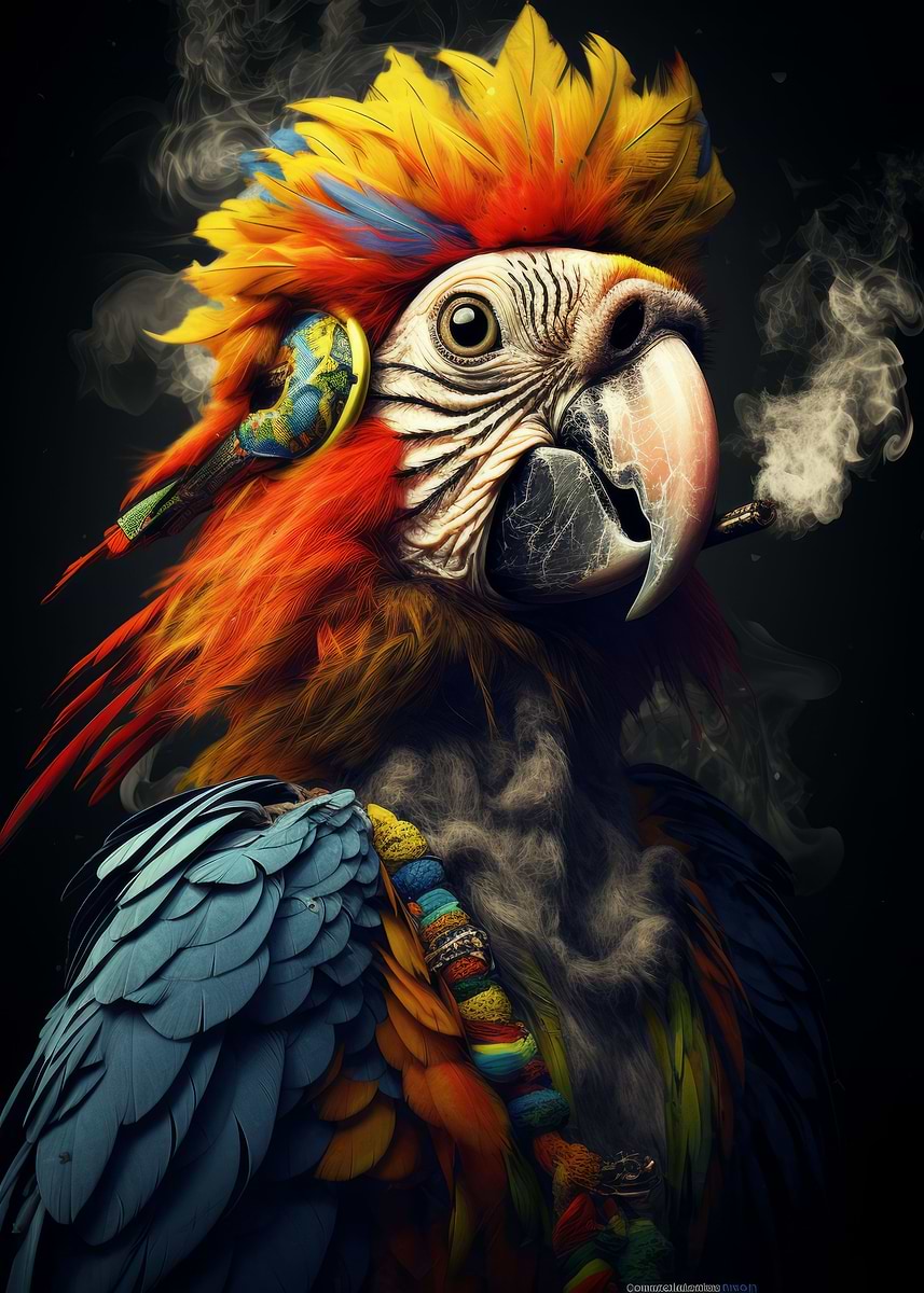 'Hippie Parrot Smoking' Poster, picture, metal print, paint by Frank ...