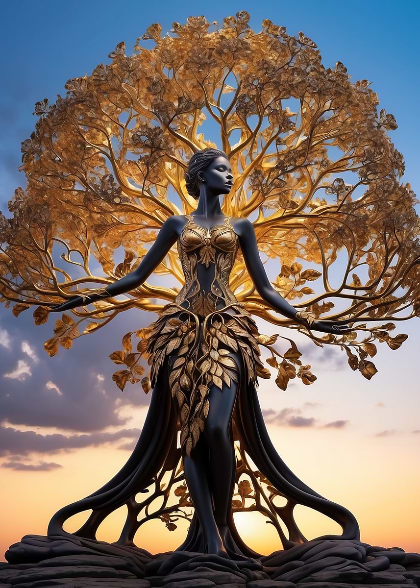 'golden tree abstract' Poster, picture, metal print, paint by Green ...