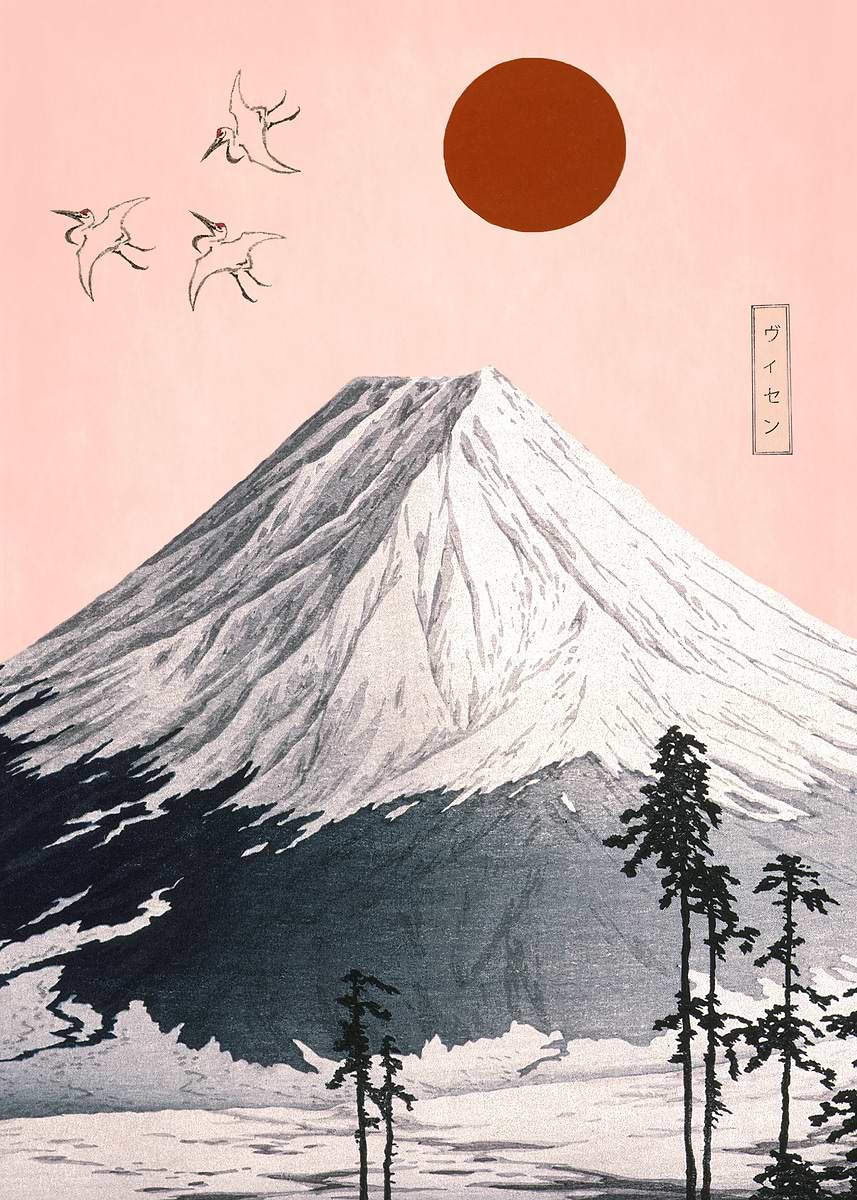 'Japanese volcano landacape' Poster, picture, metal print, paint by ...