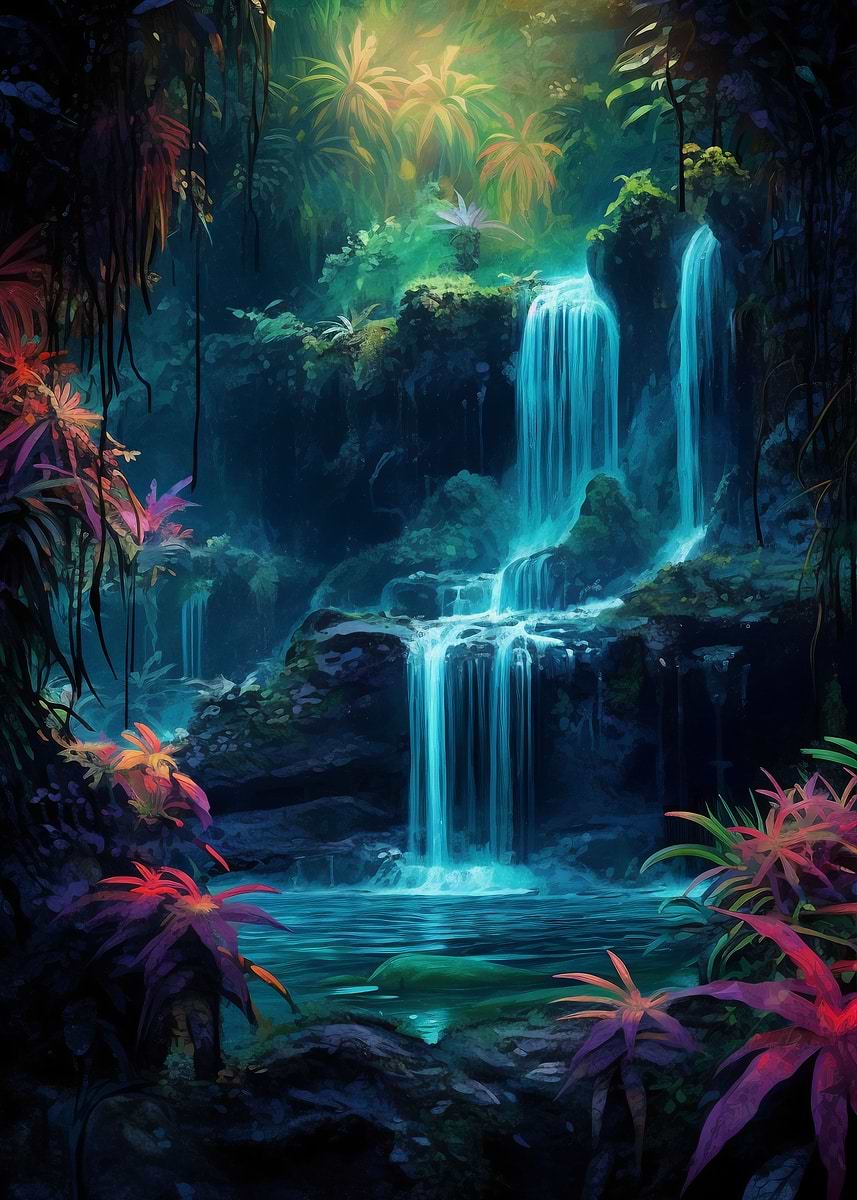 'Amazon Waterfall Floral' Poster, picture, metal print, paint by ...