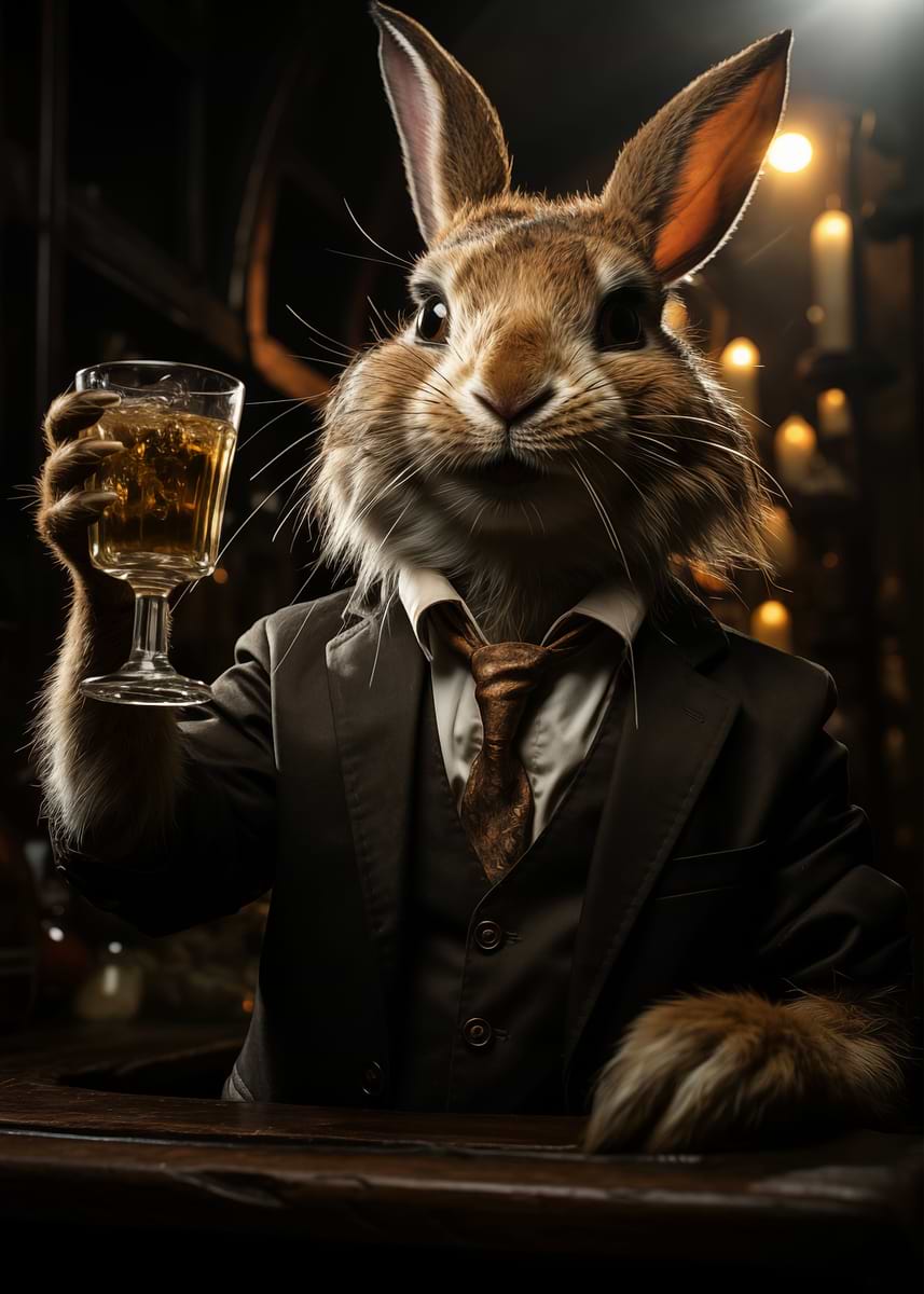 'Rabbit Drinking Whiskey' Poster, picture, metal print, paint by ...