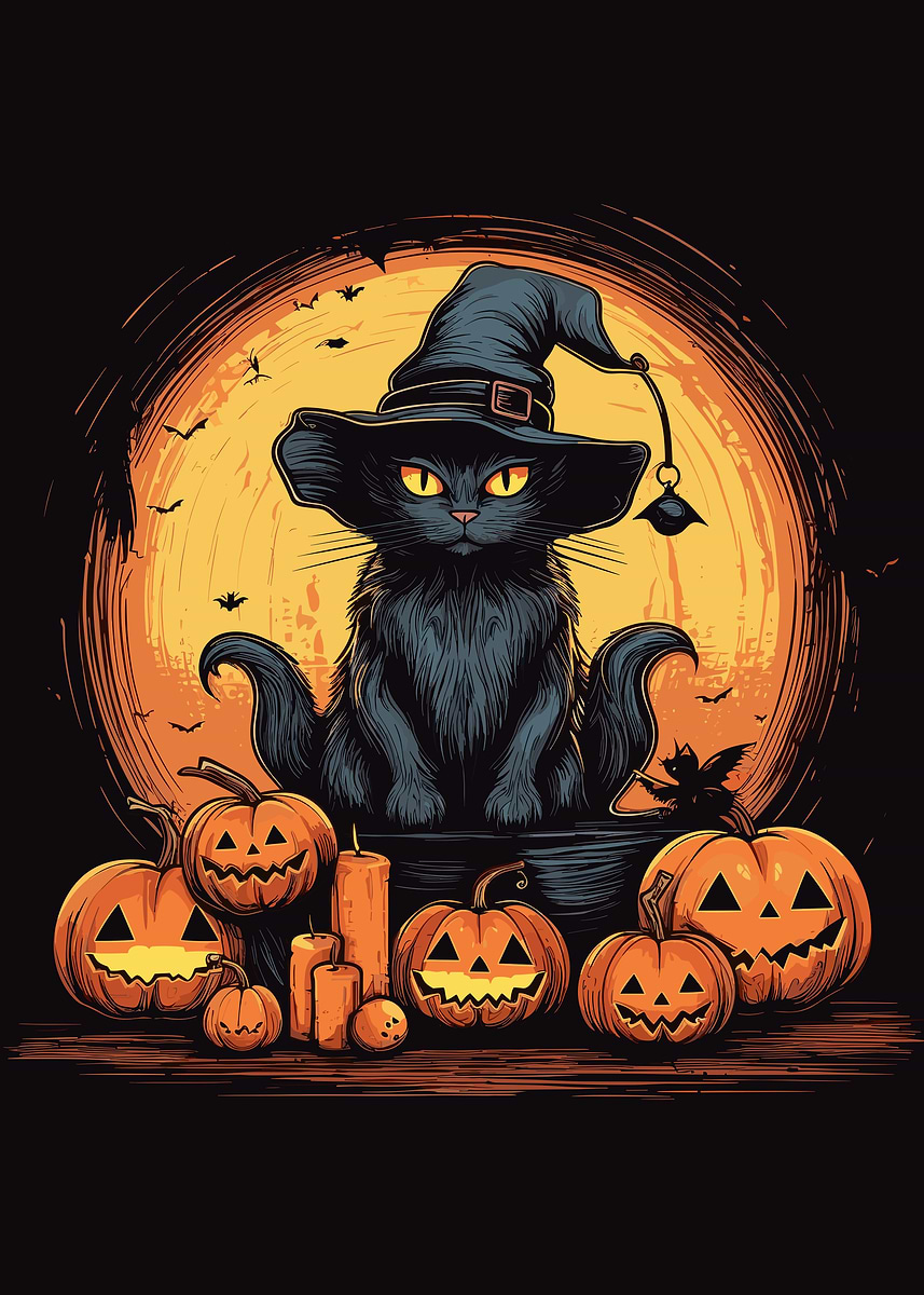 'Halloween Black Cat' Poster, picture, metal print, paint by Dolores ...
