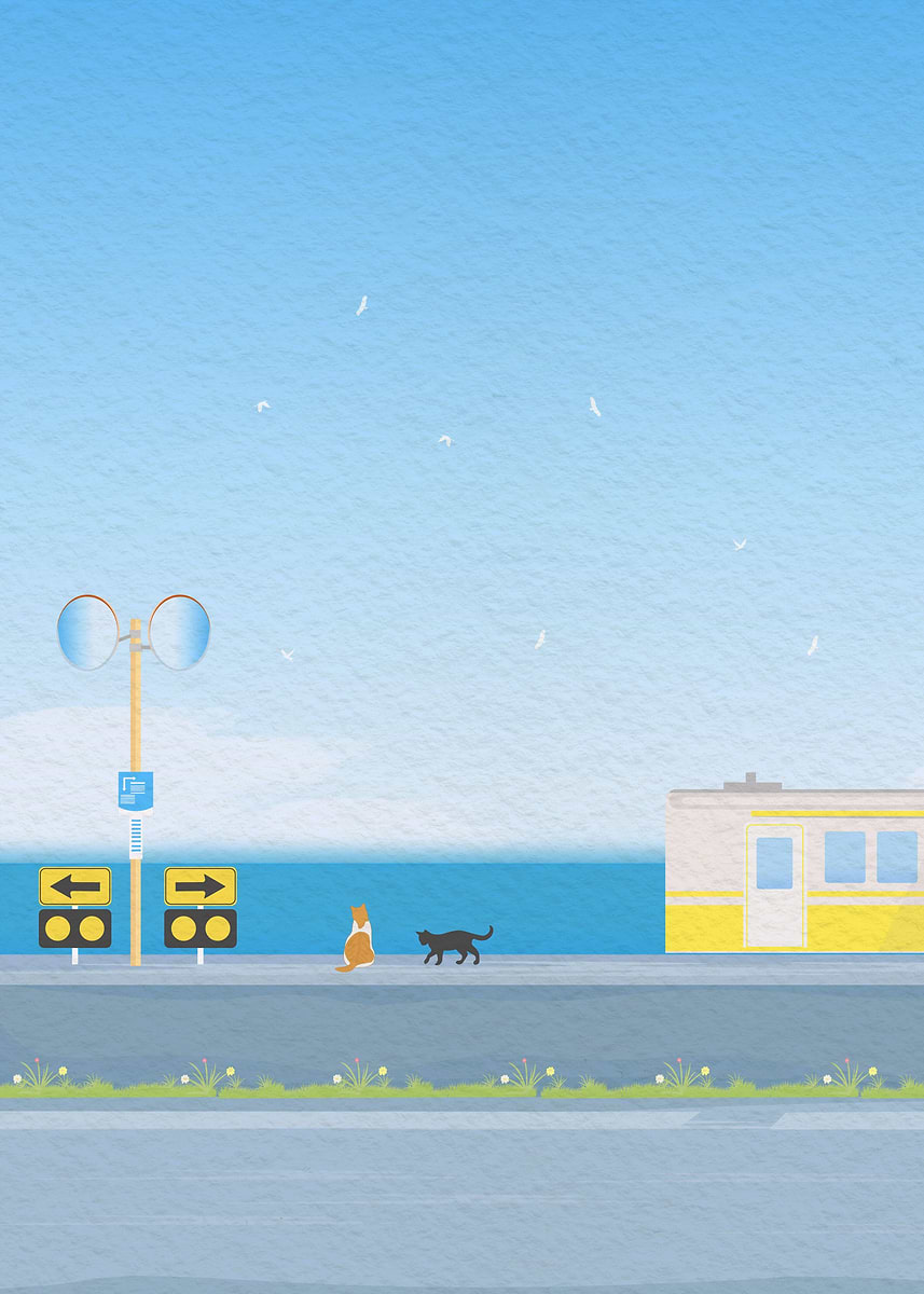 'Train by the beach' Poster, picture, metal print, paint by Ricky ...