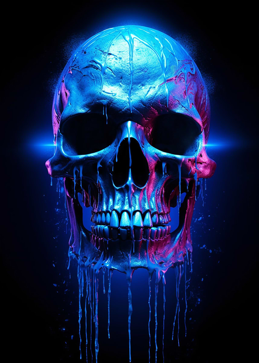 'Blue Neon Skull' Poster, picture, metal print, paint by Cybronauts ...
