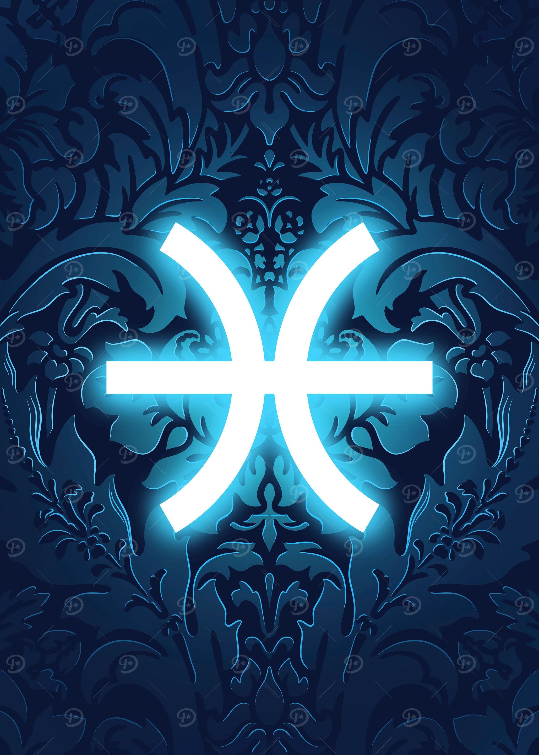 'Pisces neon zodiac sign' Poster, picture, metal print, paint by ...