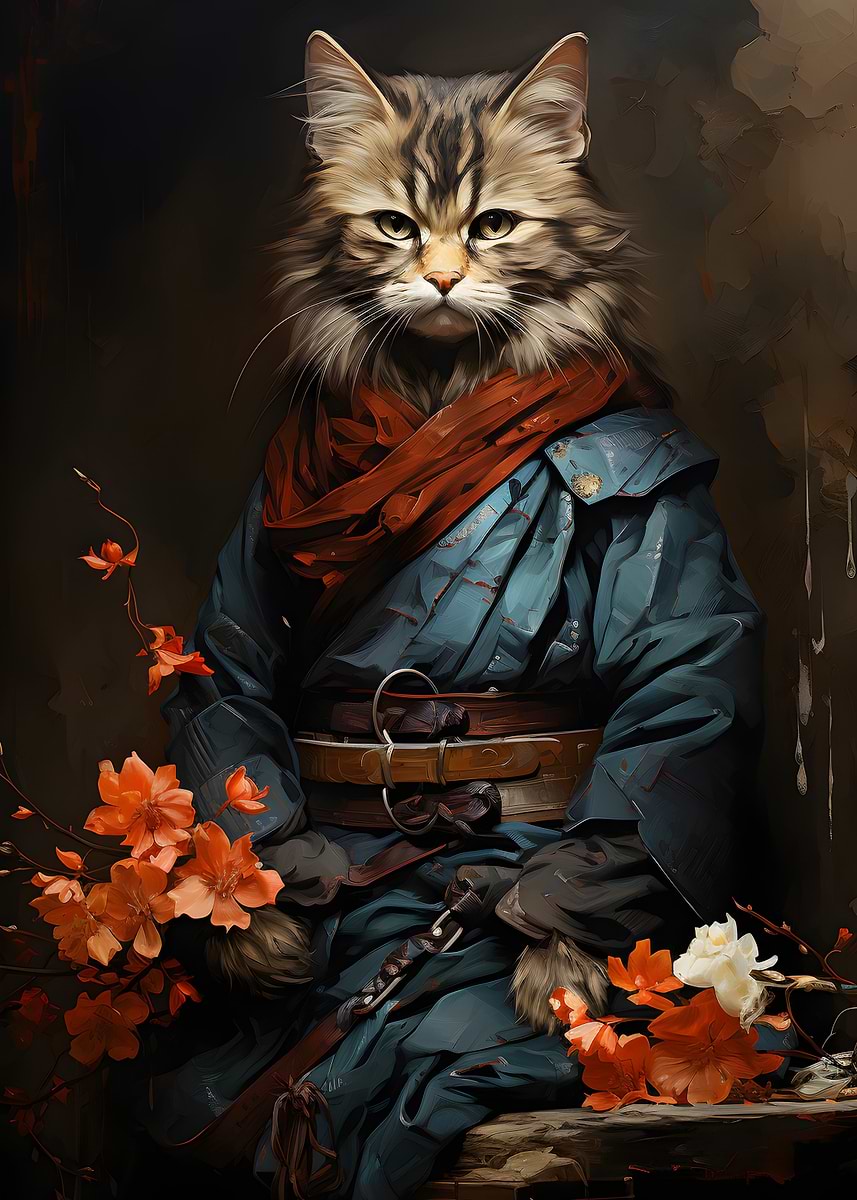 'Japanese Noble Cat' Poster, picture, metal print, paint by Chris Nolan ...