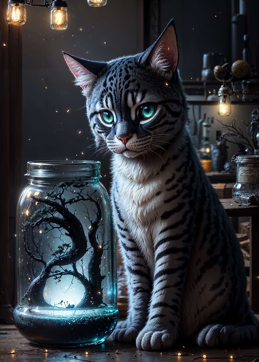'Magical Cat' Poster, picture, metal print, paint by DVArt | Displate