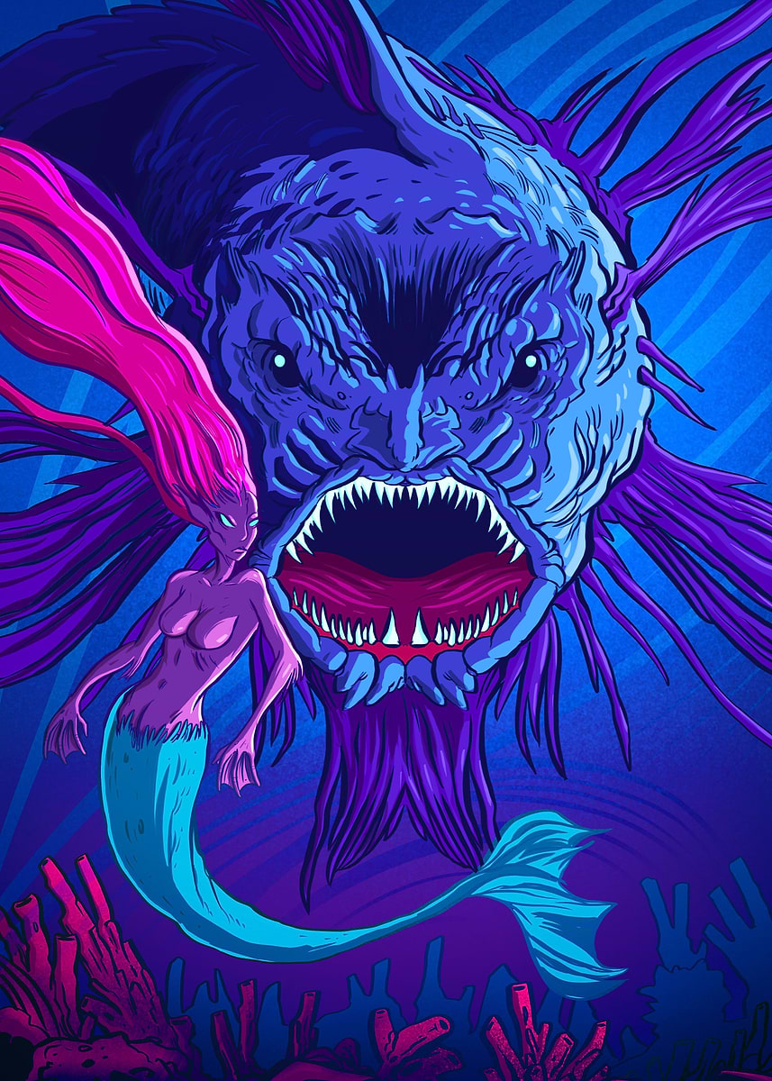 'Monster Horror Mermaid' Poster, picture, metal print, paint by Ultra ...