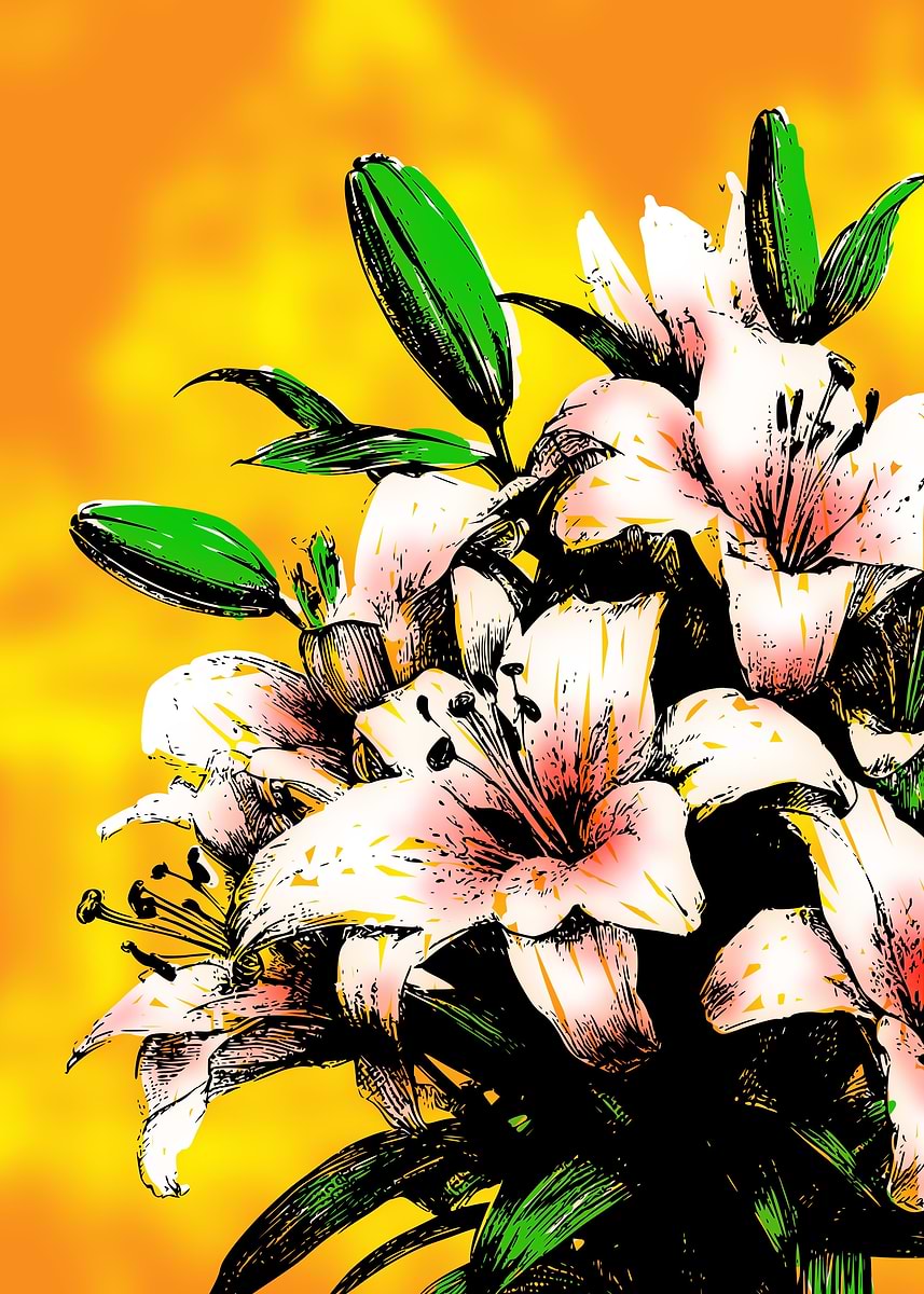 'Lily Pink Flower Lilies' Poster, picture, metal print, paint by ...
