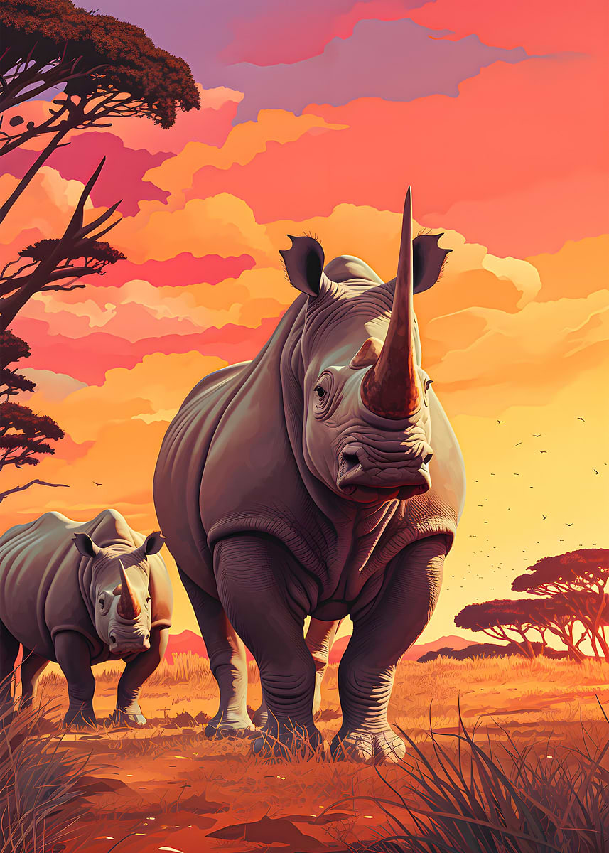 'Rhinoceros Rinho' Poster, picture, metal print, paint by Berly | Displate