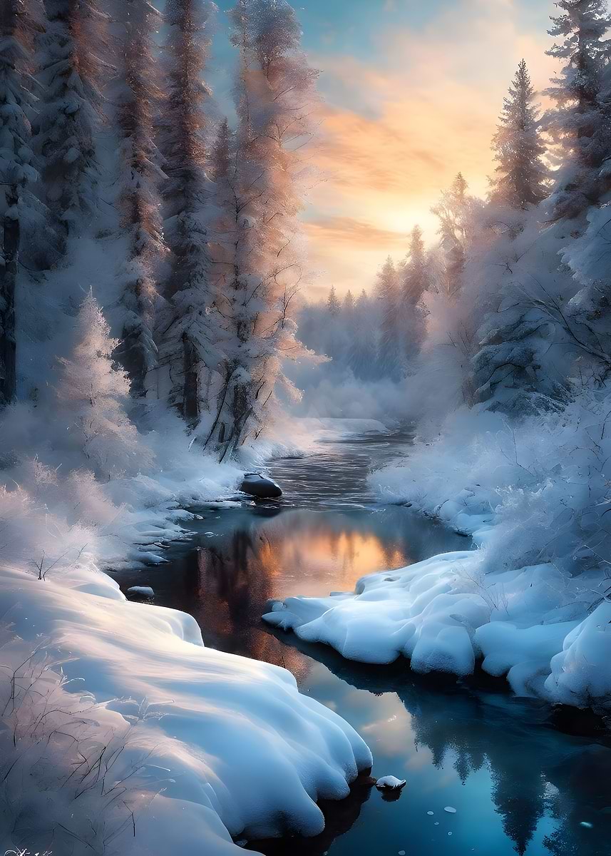 'winter snow landscape' Poster, picture, metal print, paint by Zeeshan ...